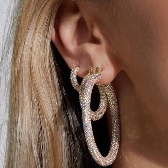 Luv Aj | Jewelry | Luv Aj Pave Amalfi Rainbow Hoops Huggies | Poshmark